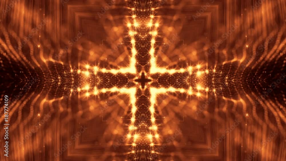 gold loopable abstract particle background with depth of field, glow sparkles of lights and ...