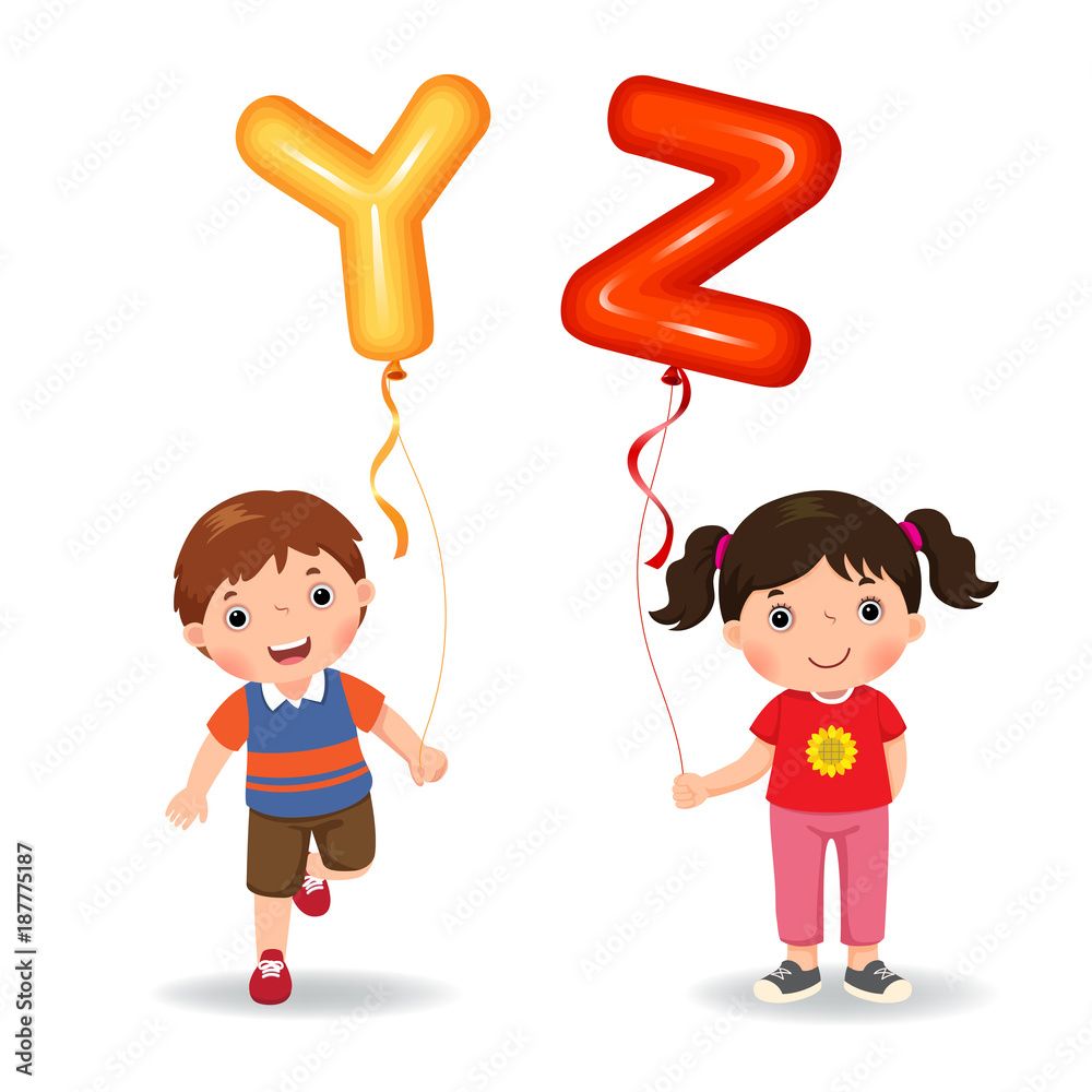 Cartoon kids holding letter YZ shaped balloons Stock Vector | Adobe Stock