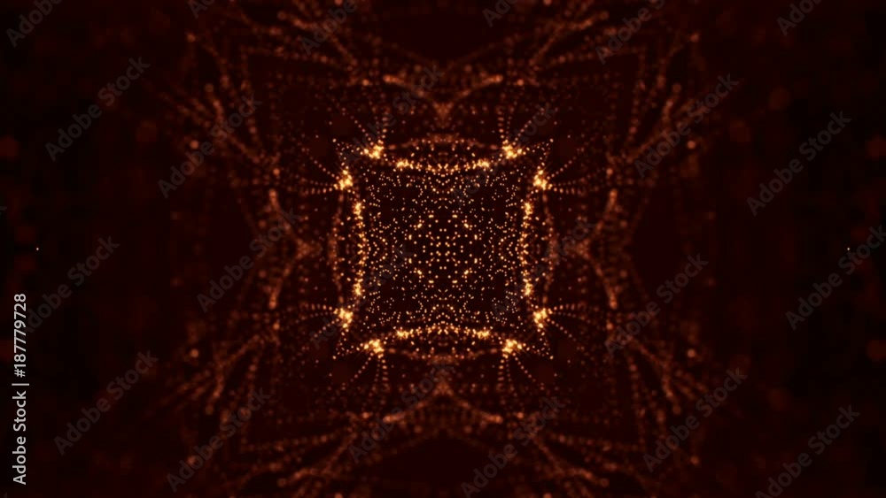 gold loopable abstract particle background with depth of field, glow sparkles of lights and ...