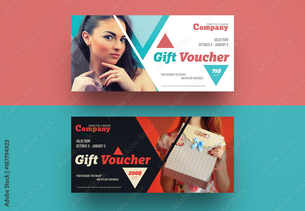 2 Gift Voucher Layouts with Geometric Elements Stock Template | Adobe Stock