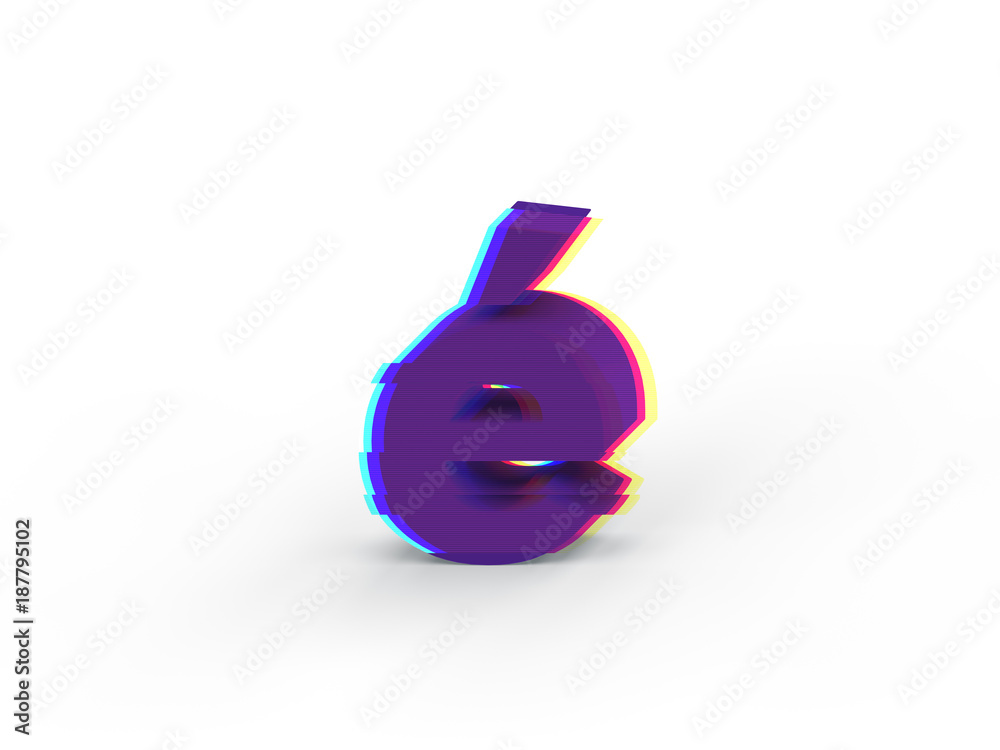 3D realistic glitch lowercase letter é with soft shadow isolated on ...