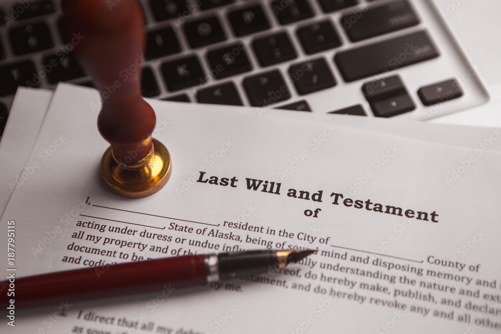 Notary's public pen and stamp on testament and last will. Stock Photo ...