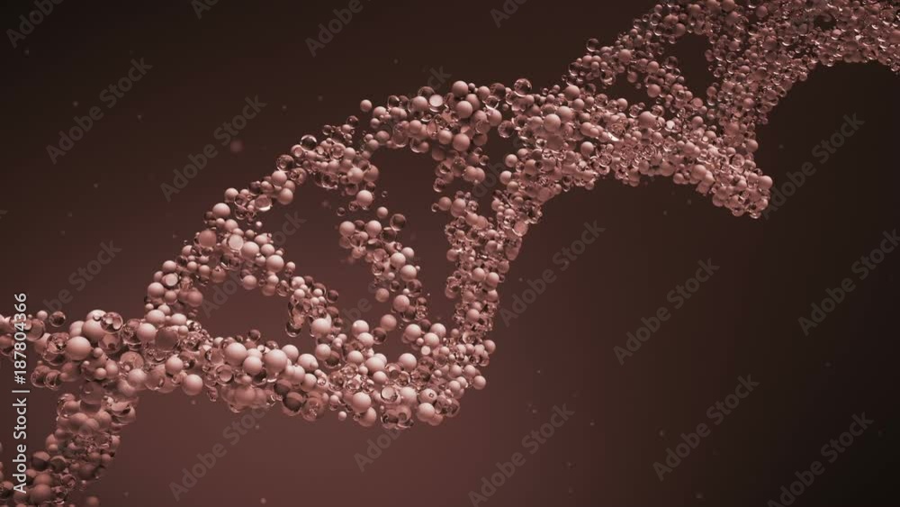 DNA glass cells molecule structure.DNA chain rotation.Brown.Particles ...