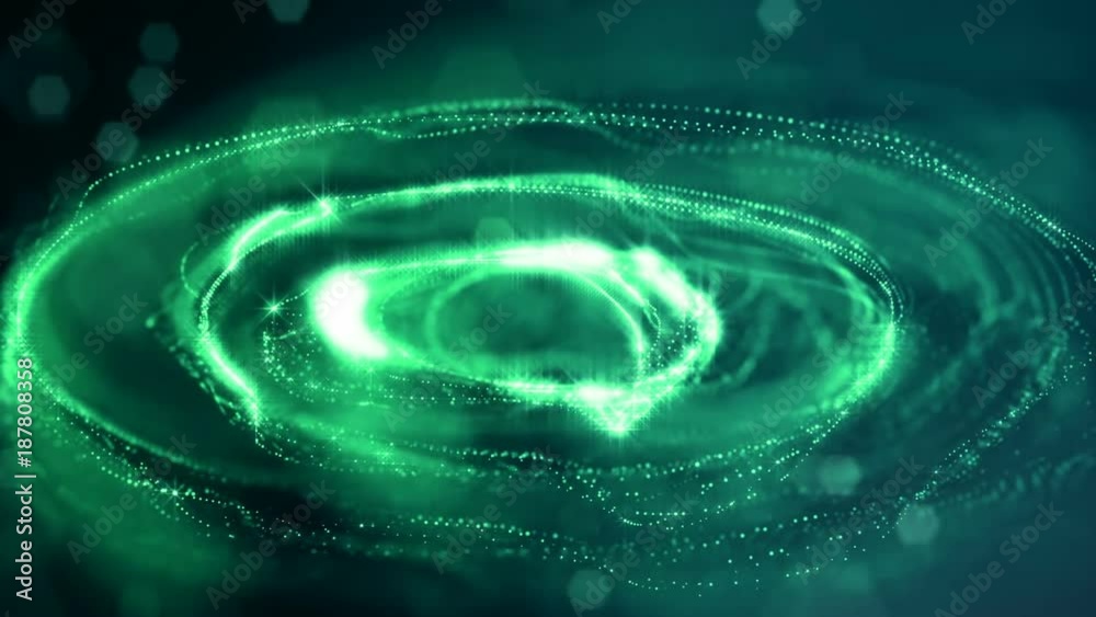 greem loopable abstract particle background with depth of field, glow sparkles of lights and ...
