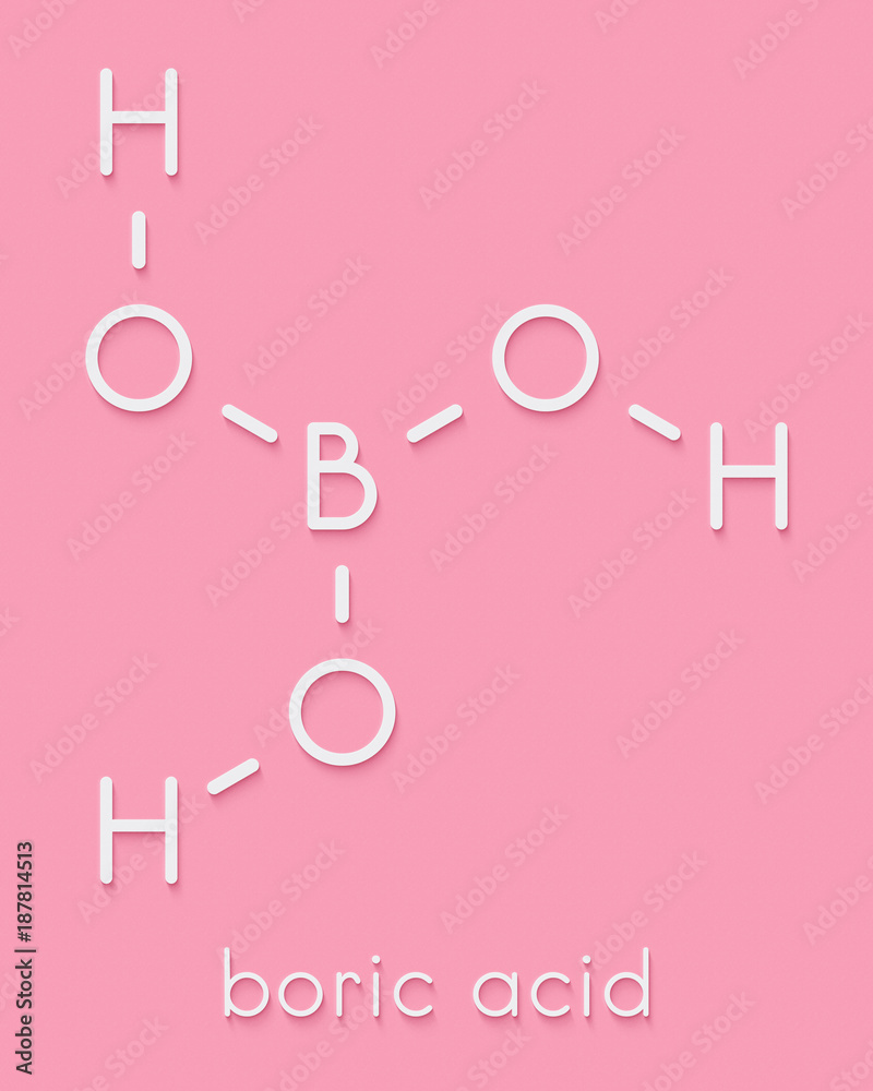Boric acid molecule. Also known as hydrogen borate, boracic acid ...
