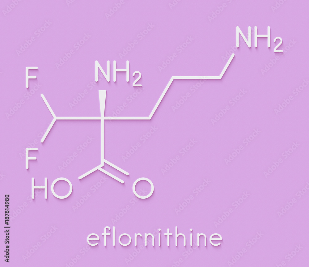 Eflornithine drug molecule. Used to treat facial hirsutism (excessive ...