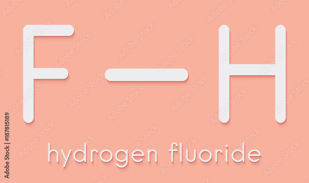 Hydrogen fluoride (HF) molecule. Skeletal formula. ilustração do Stock ...