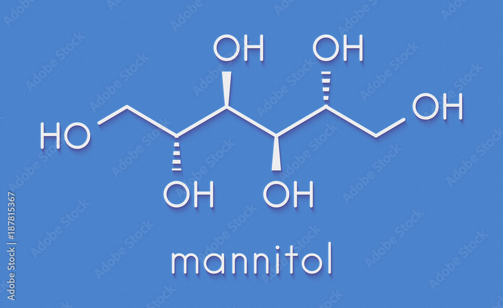 Mannitol (mannite, manna sugar) molecule. Used as sweetener, drug, etc ...