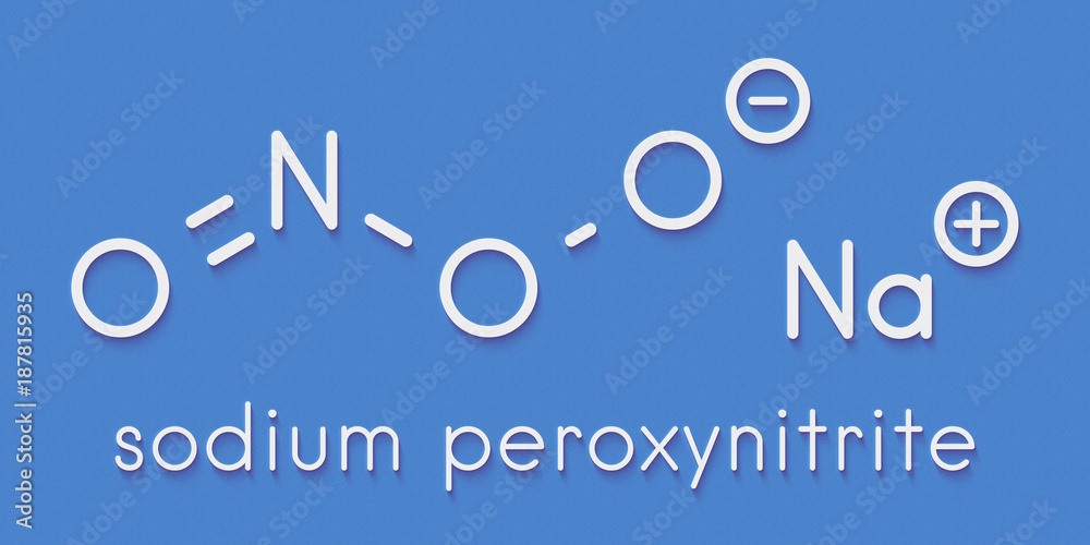 Peroxynitrite (sodium) reactive nitrogen species molecule. Formed by ...