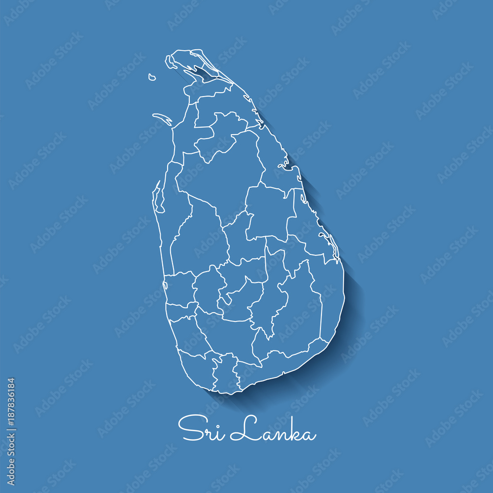 Sri Lanka region map: blue with white outline and shadow on blue ...