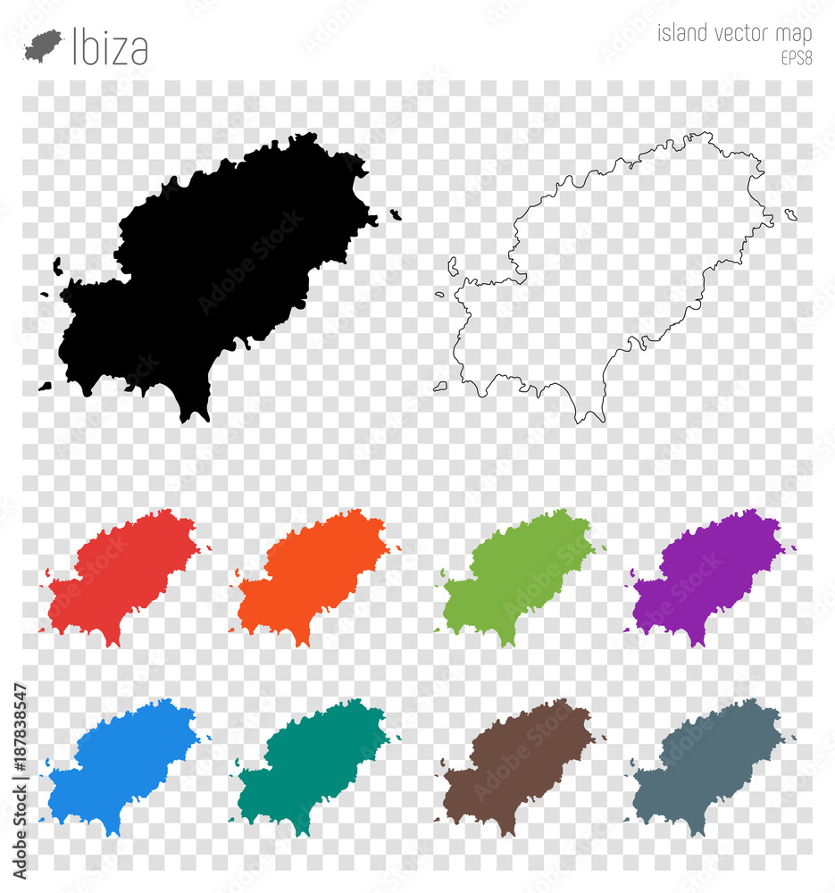 Ibiza high detailed map. Island silhouette icon. Isolated Ibiza black ...