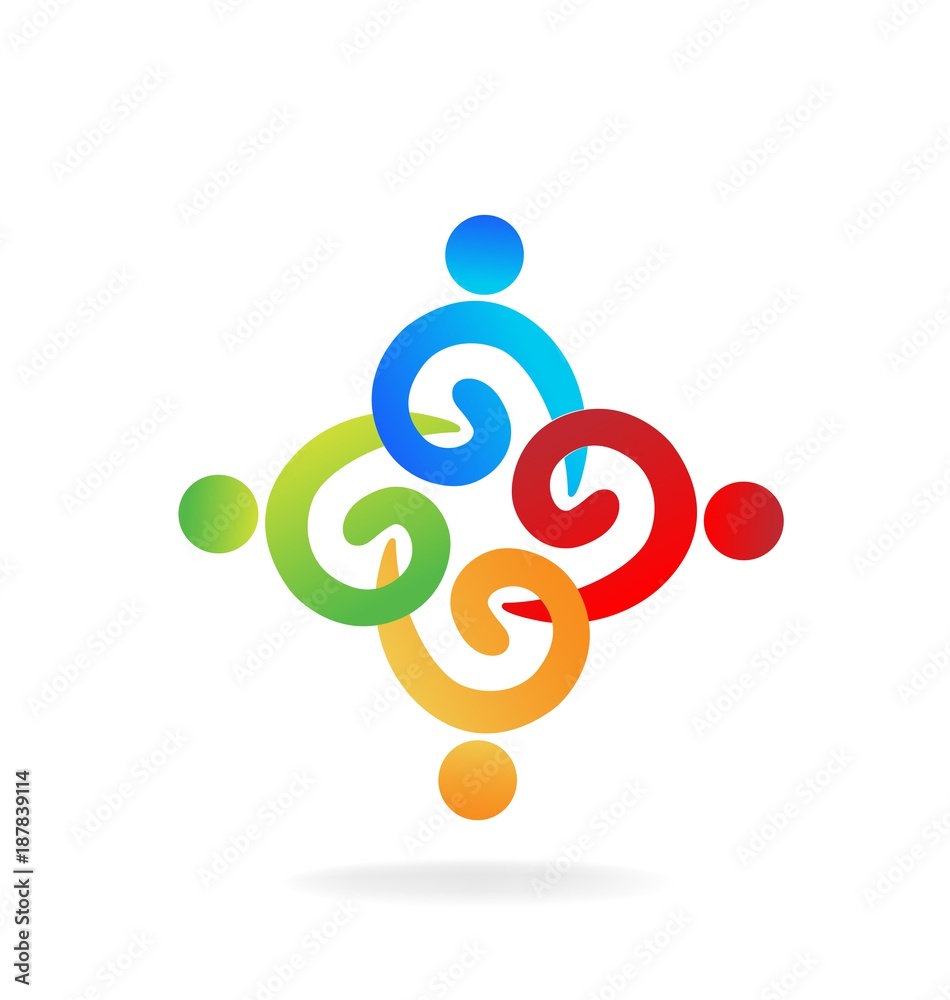 Logo teamwork wave swirly people holding hands. Stock Vector | Adobe Stock