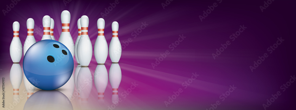 Purple Bowling Pin Deck Banner Blue Ball Pins Stock Vector | Adobe Stock