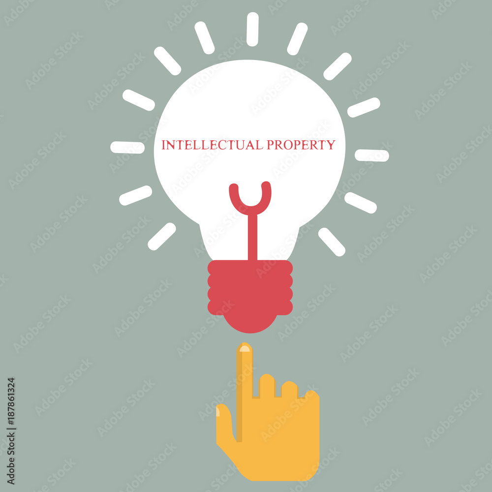 The hand points to the light bulb. Business illustration with the ...