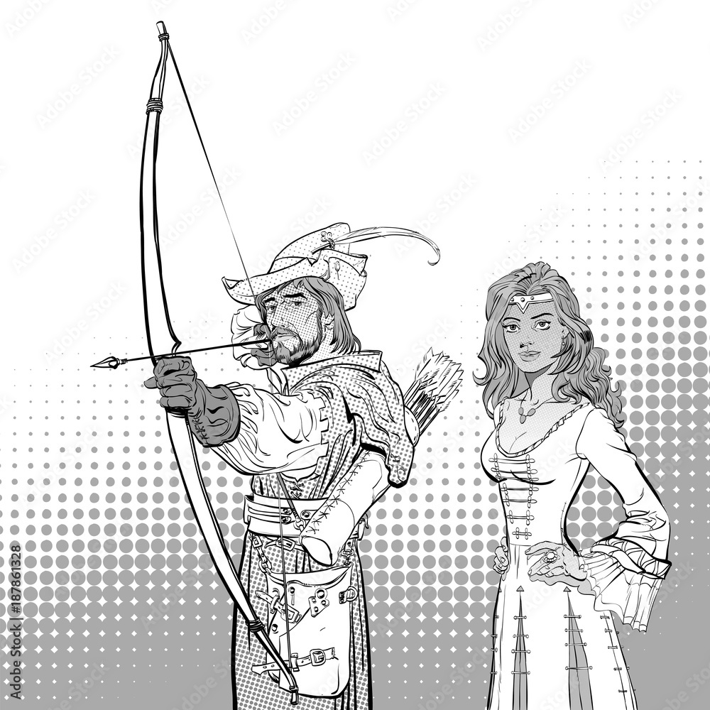 Robin Hood aiming on target. Medieval legends. Heroes of medieval ...