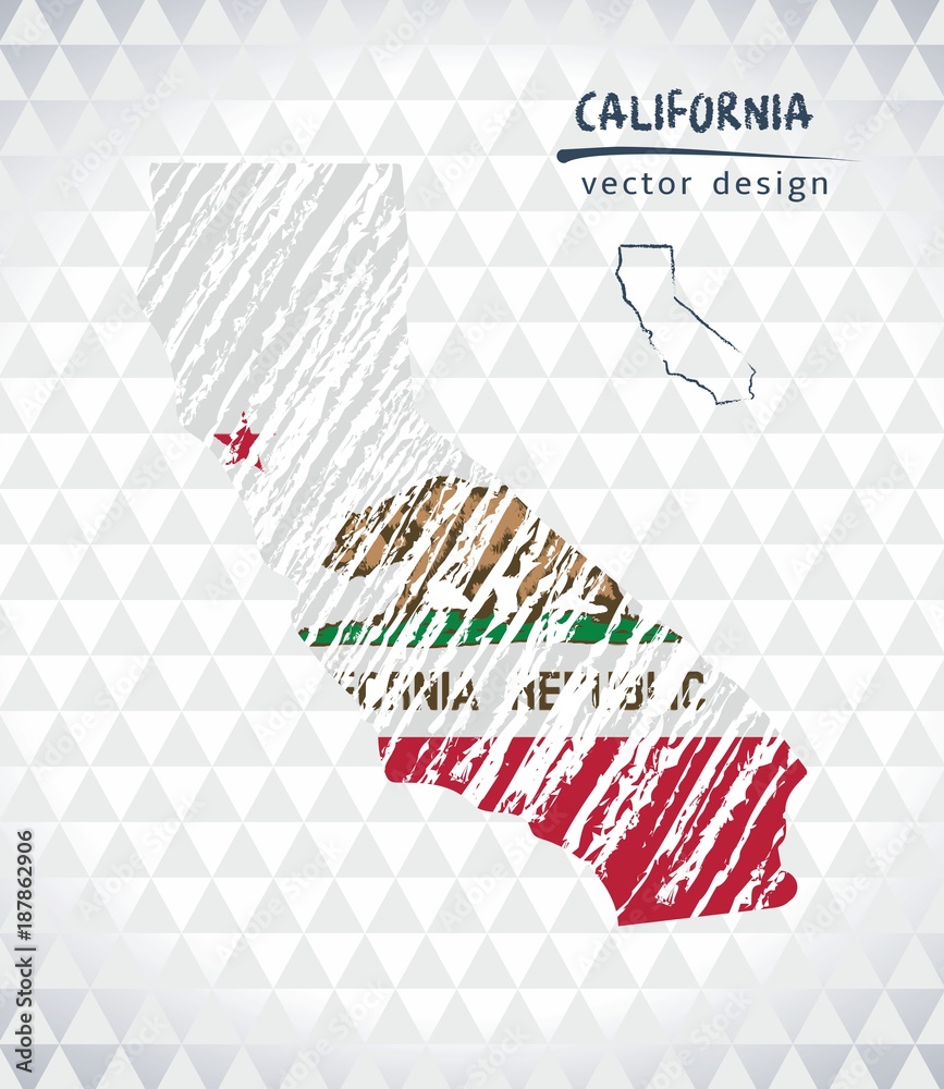 Map of California with hand drawn sketch map inside. Vector ...