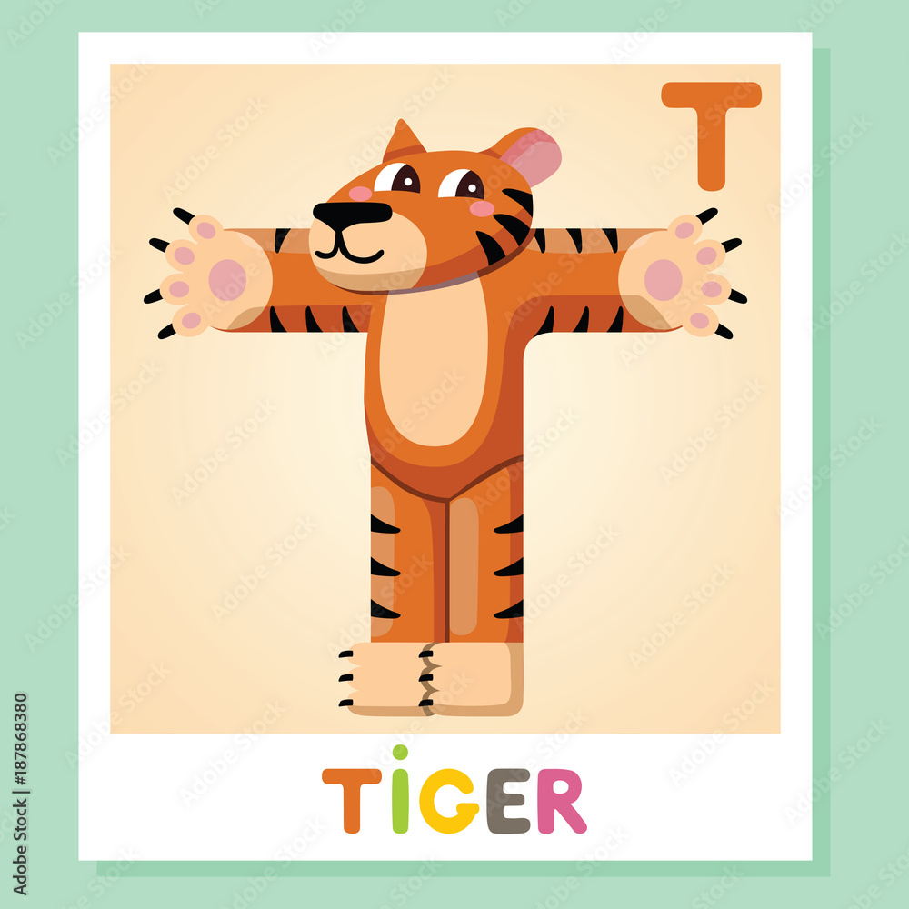 T is for Tiger. Letter T. Tiger, cute illustration. Animal alphabet ...
