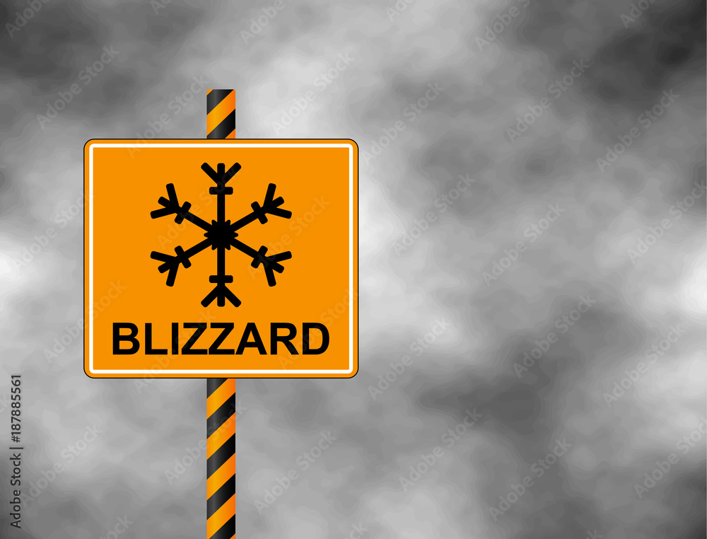 Winter warning sign shows danger of ice and snow at street, highway or ...