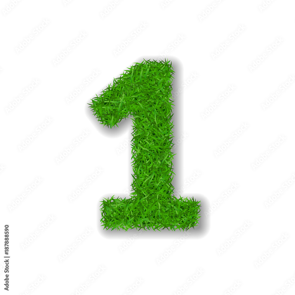 Grass number 1. Green 3D number one, isolated on white background ...