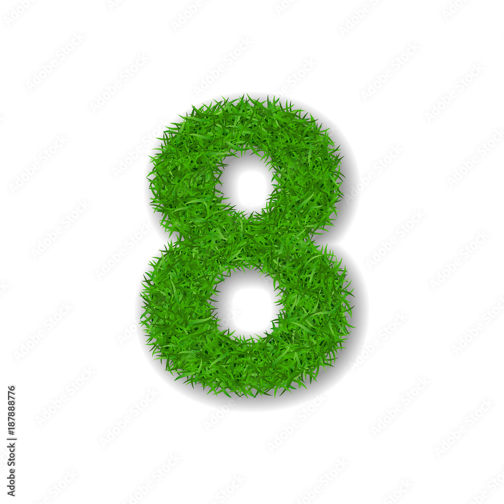 Grass number eight. Green 3D number 8, isolated on white background ...