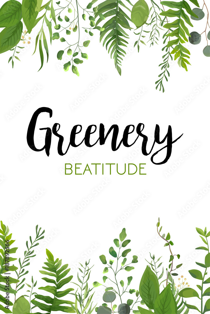Vector floral greenery vertical card design: Forest fern frond ...