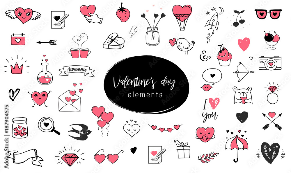 Love doodles, hand drawn illustrations and quotes collection Stock ...