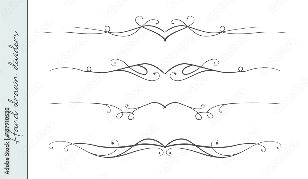 Vector Hand Drawn Curve Linear Flourish, Ornate Text Divider Graphic ...