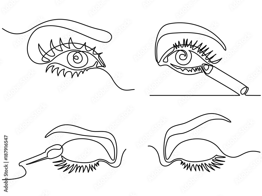 Set continuous continuous line drawing. Woman eye make up logo. Black ...