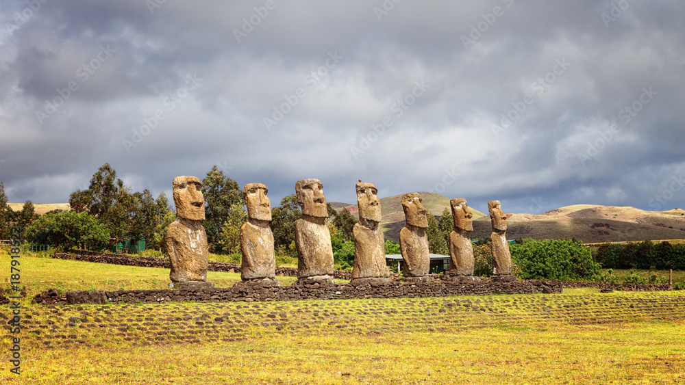 Ahu Akivi was the first restored Ahu, seven moai facing the rising sun ...