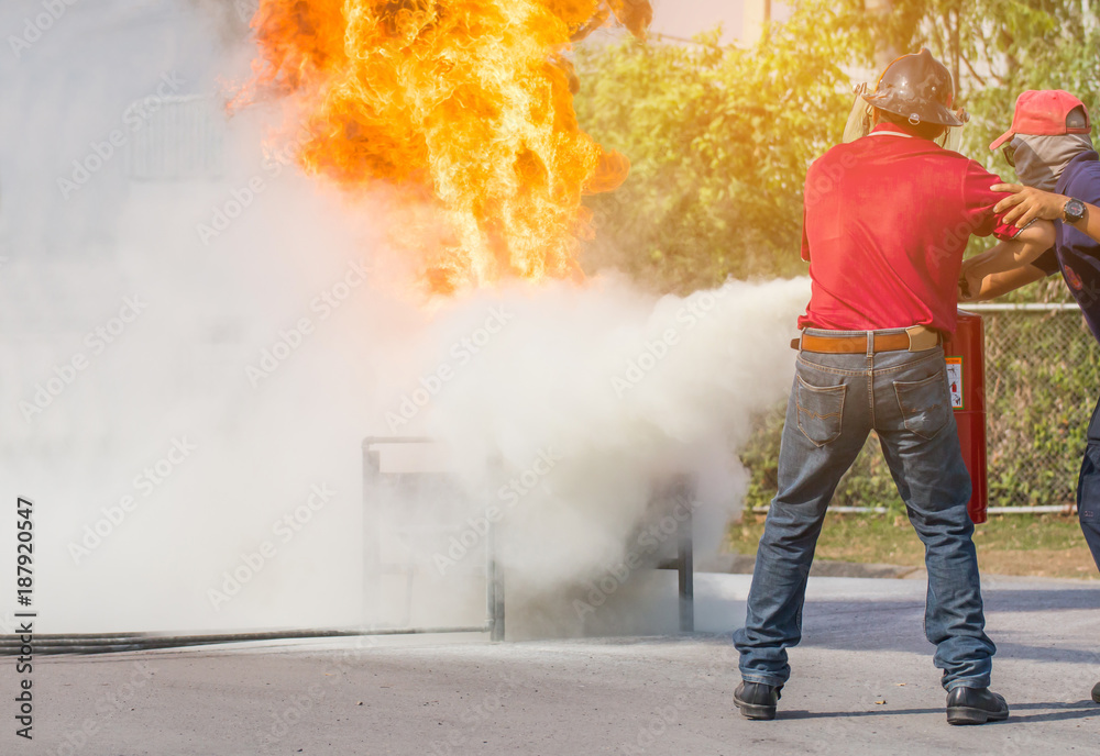 Firefighter training, The Employees Annual training Fire fighting with ...