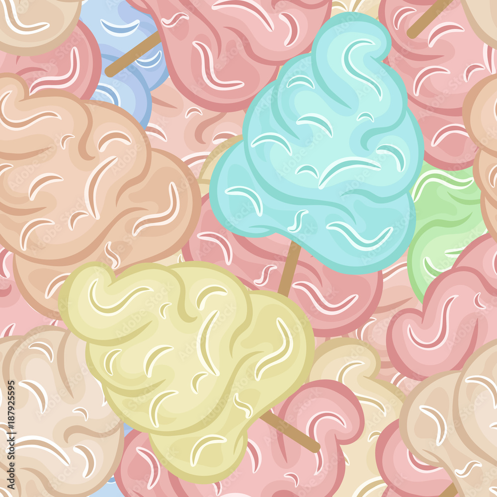 Multicolored cotton candy vector doodle seamless pattern. Repeat ...