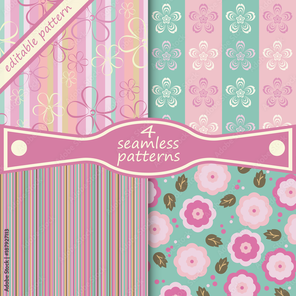 set of seamless textures. Cherry blossoms. Spring seamless texture ...