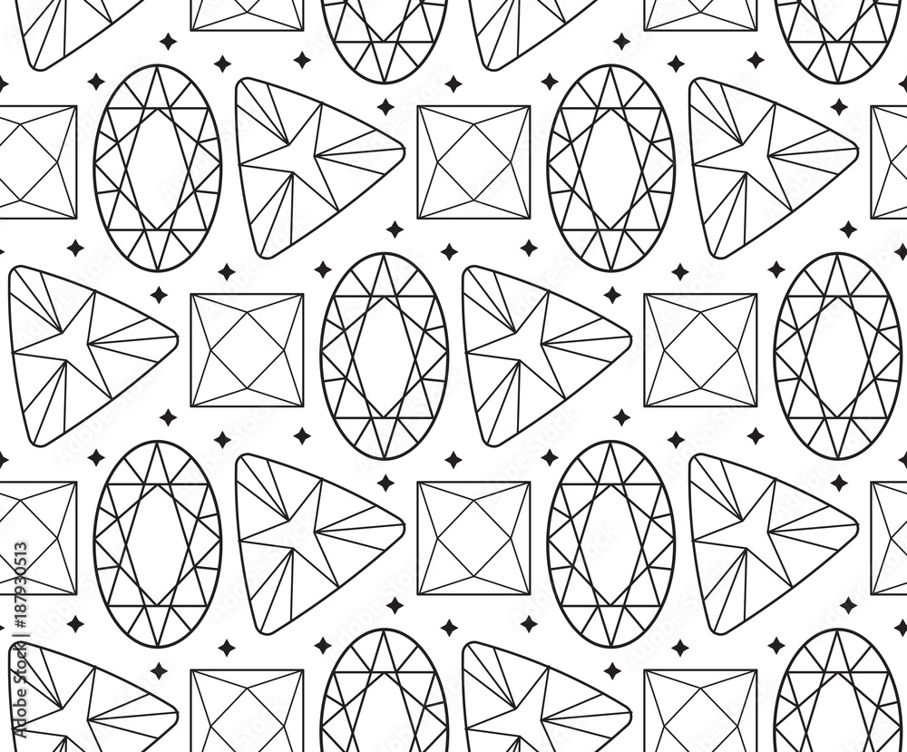 Diamond seamless pattern, line, sketch, doodle style. Modern trendy ...