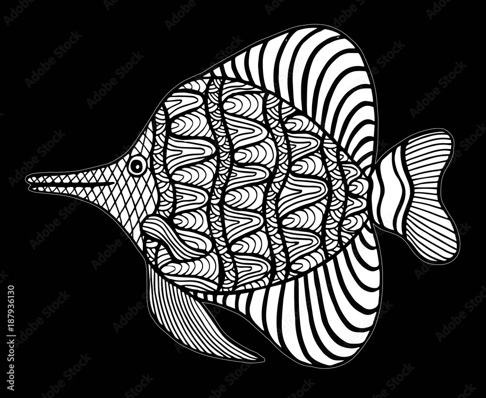 Fish doodle. Hand Drawn patterned vector. Sea art collection. Stock ...