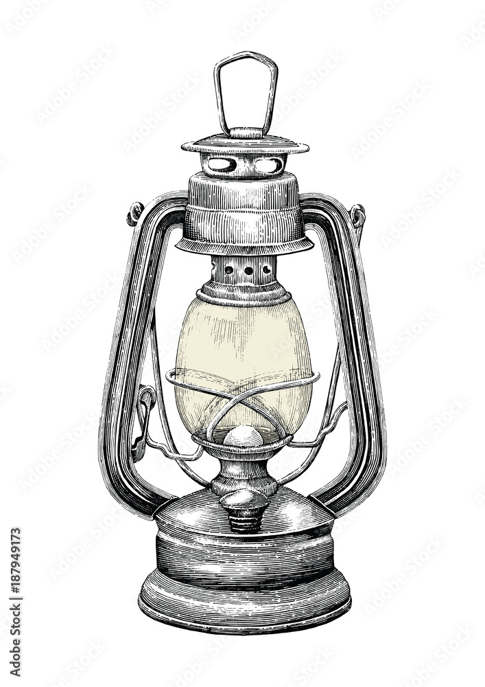 Vintage lantern hand drawing engraving style isolate on white ...
