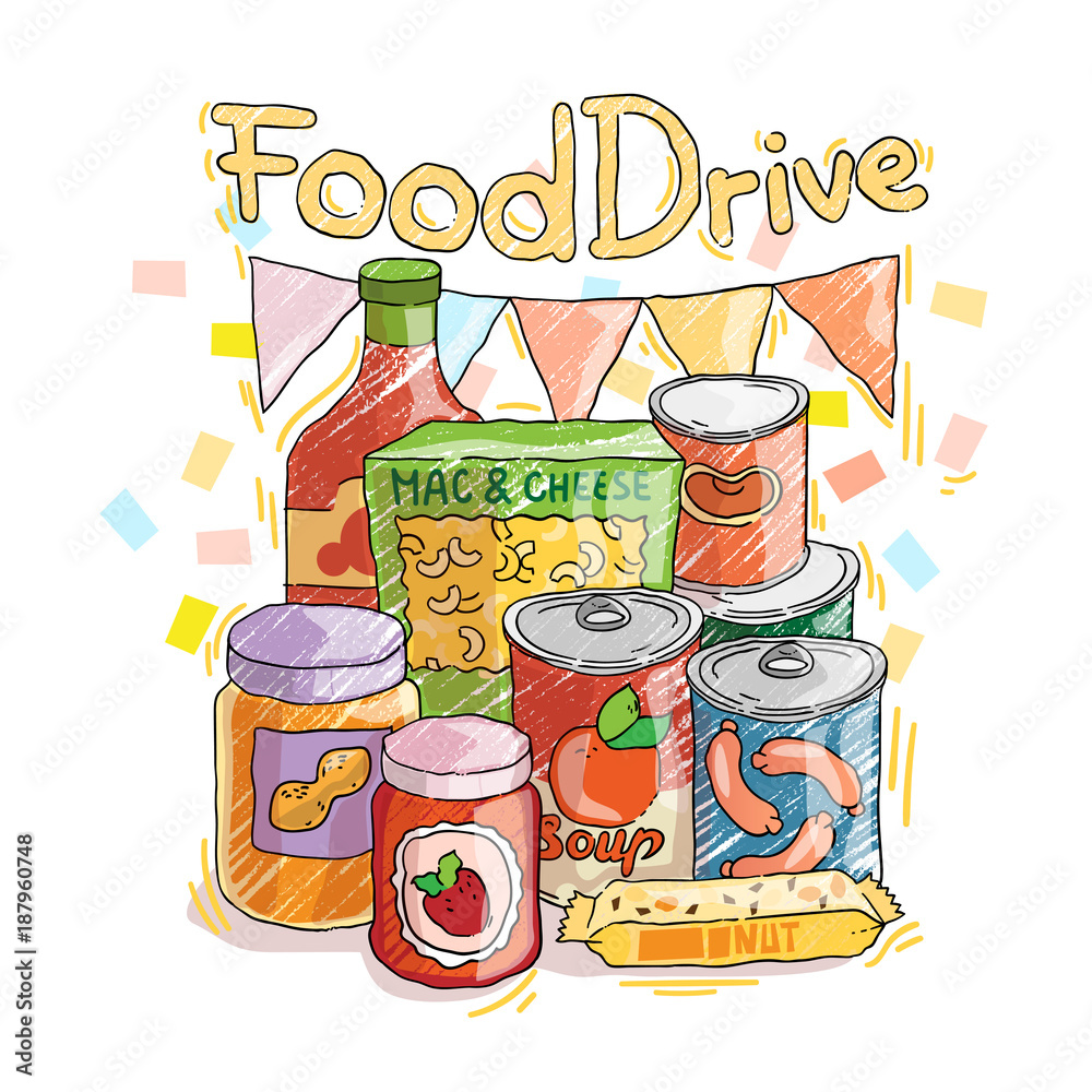 Food Drive non perishable food charity movement, vector badge logo ...