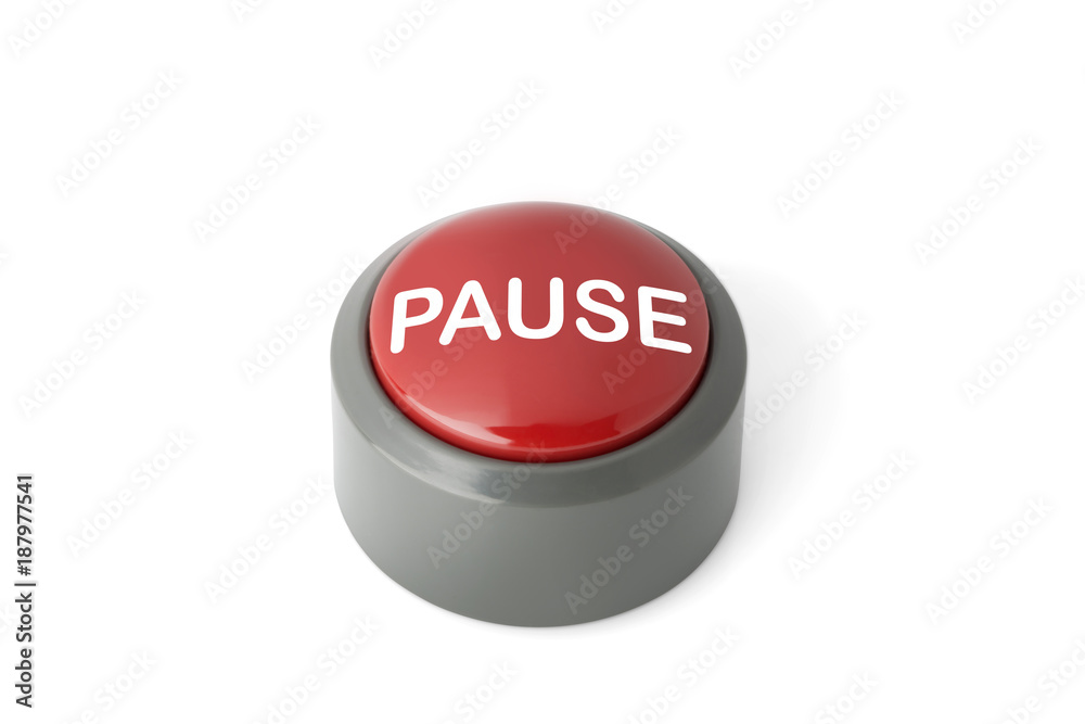Red Circular Push Button Labeled 'Pause' on White Background Stock ...