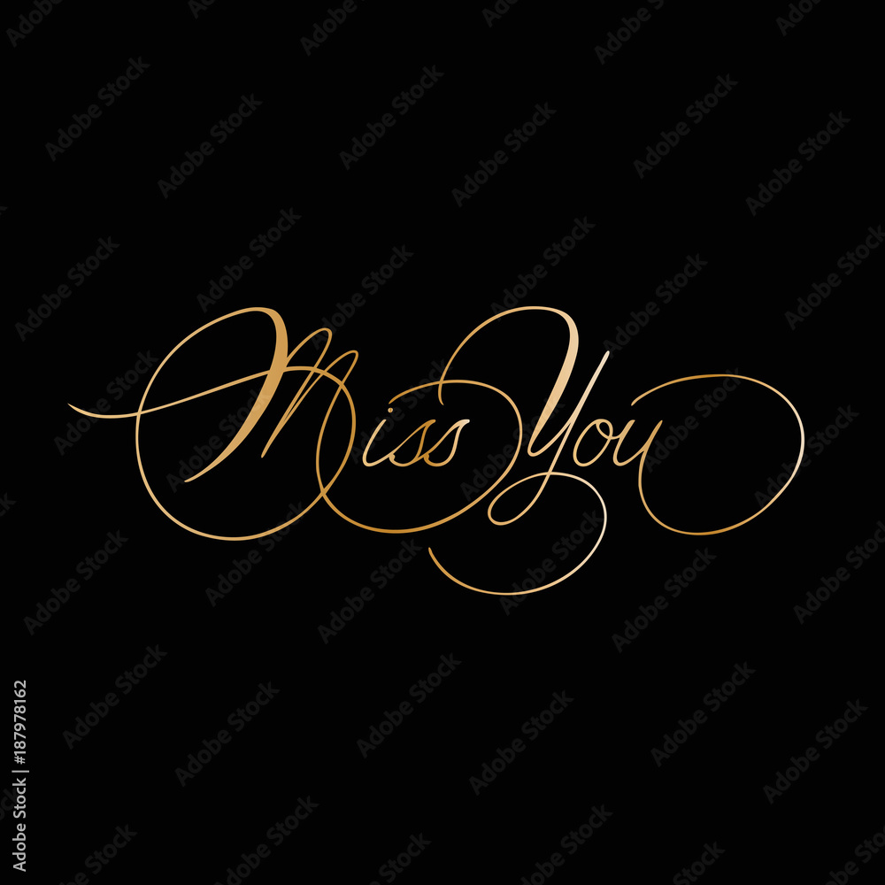 Phrase Miss you cursive font with swirls. Lettering and calligraphy ...