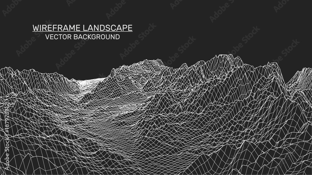 Abstract landscape background. Mesh structure. Polygonal wireframe ...