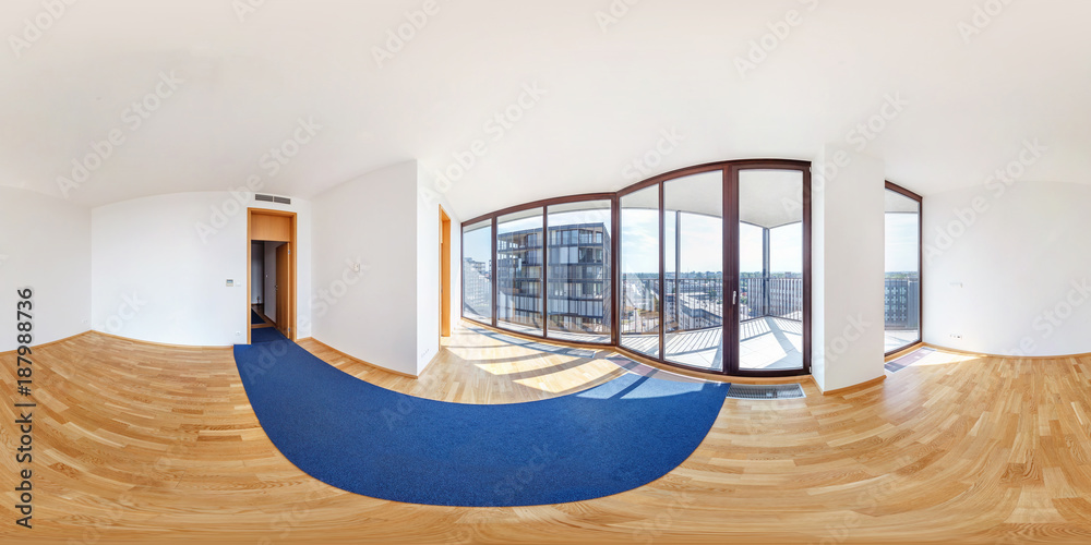 360 panorama view in modern white empty loft apartment interior, living ...