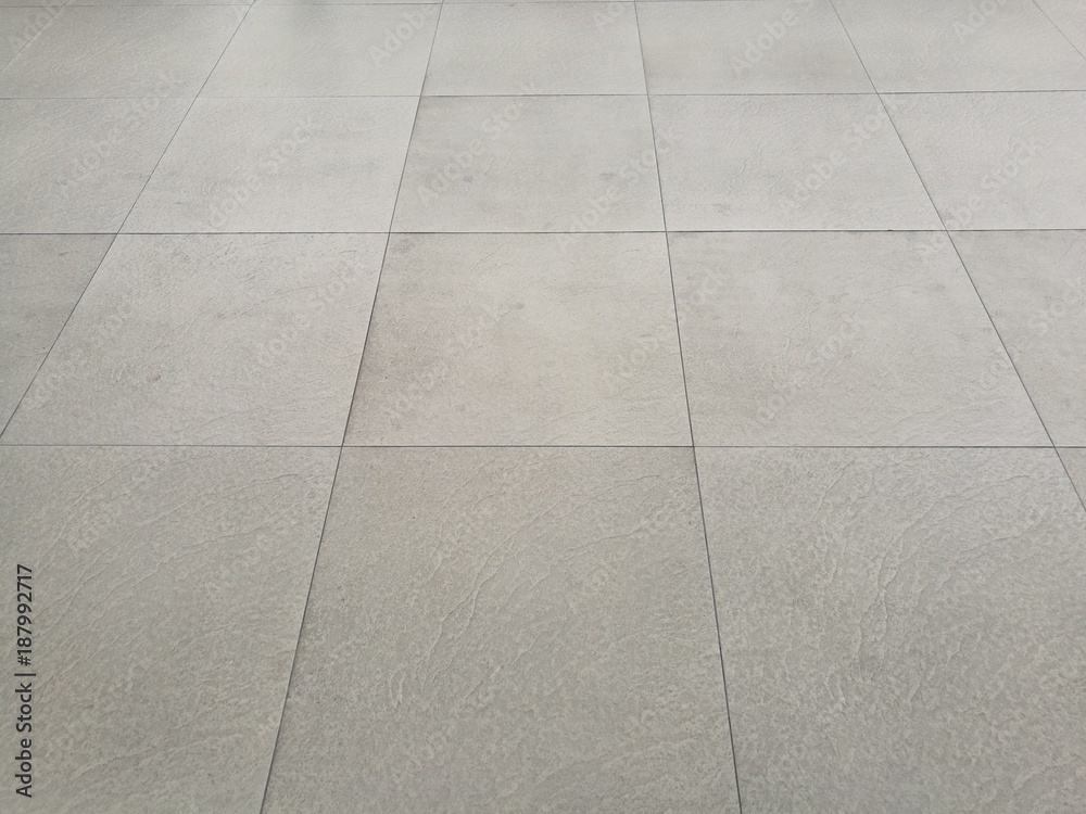 White floor pathway paved with tiles; perspective view; ground for ...