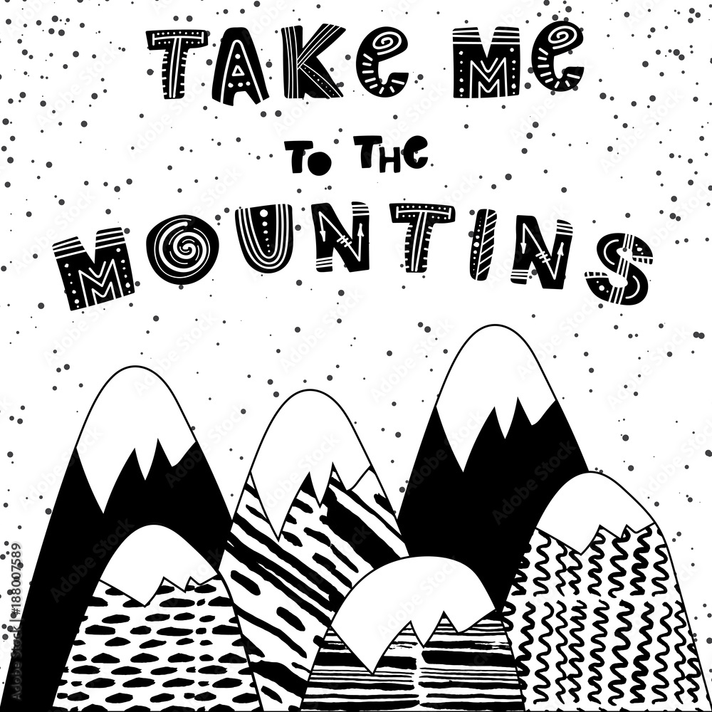 Cute hand drawn nursery poster in scandinavian style, black and white ...