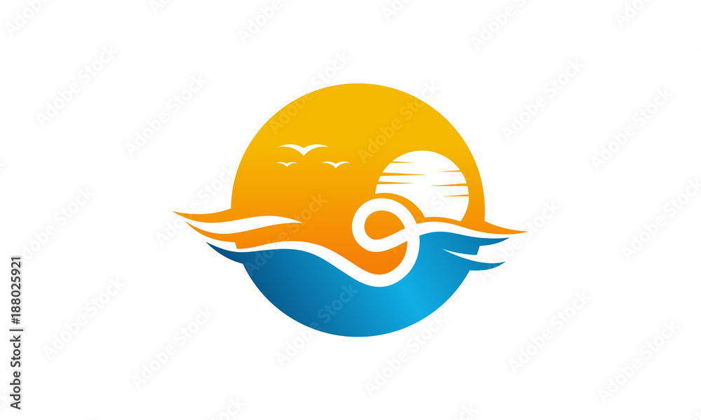 Vector of iconic Ocean logo designs concept, Sun and Wave logo designs ...