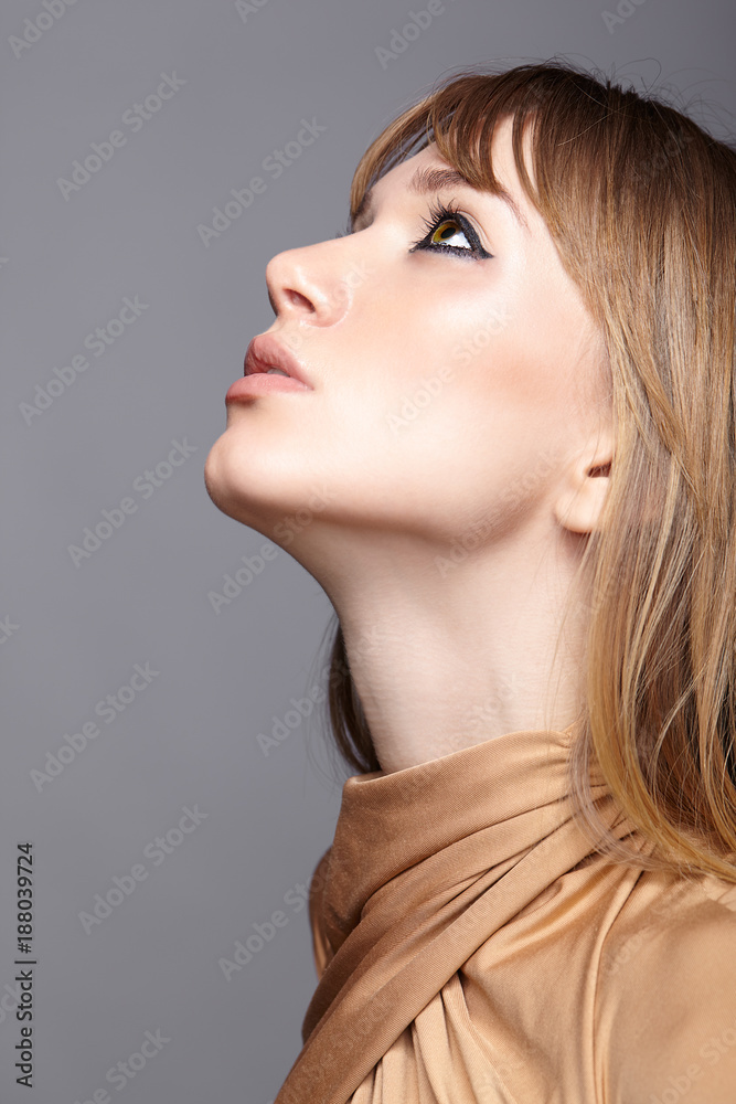 Woman Looking Up Side View