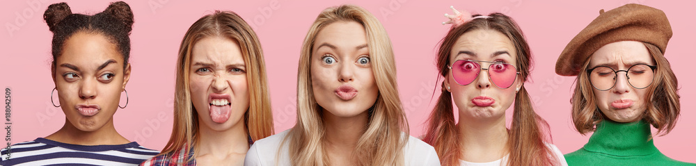 Irritated dissatisfied female models express their dislike with ...