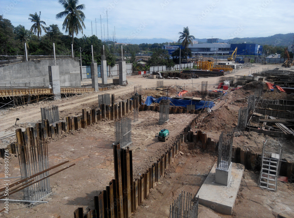 Building foundation work at the construction site in Kuala Lumpur ...
