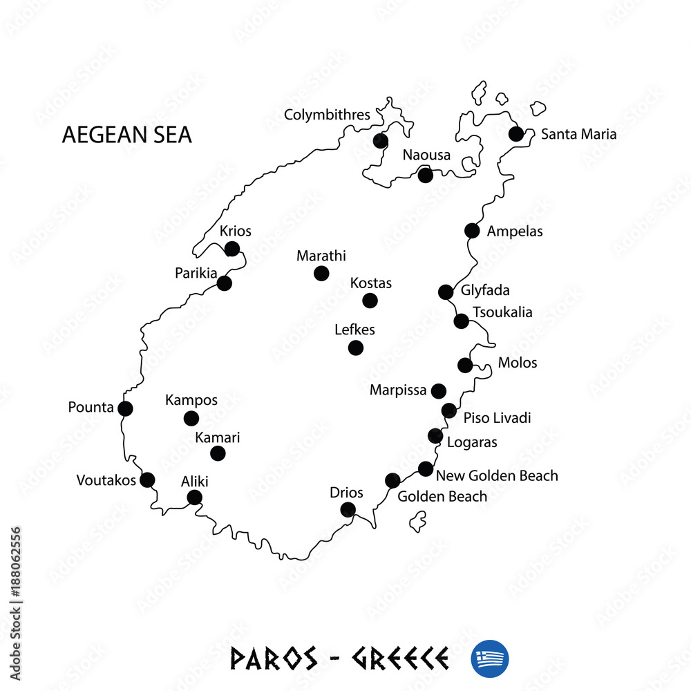 Island of Paros in Greece map on white background Stock Vector | Adobe ...