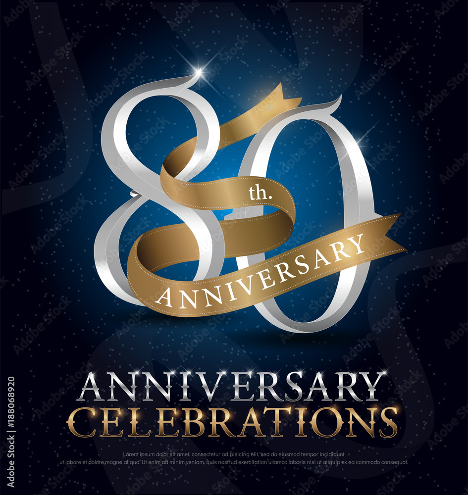 80th years anniversary celebration silver and gold logo with golden ...