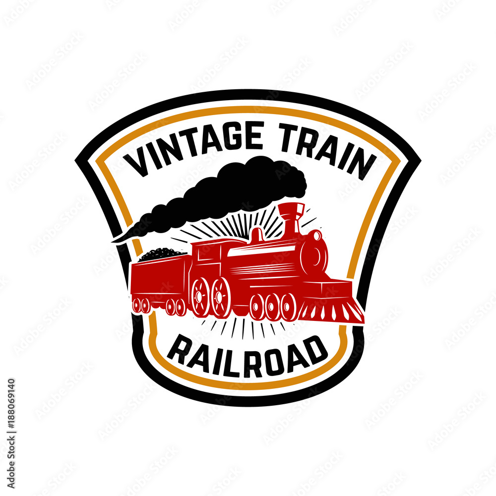 Emblem template with retro train. Rail road. Locomotive. Design element ...