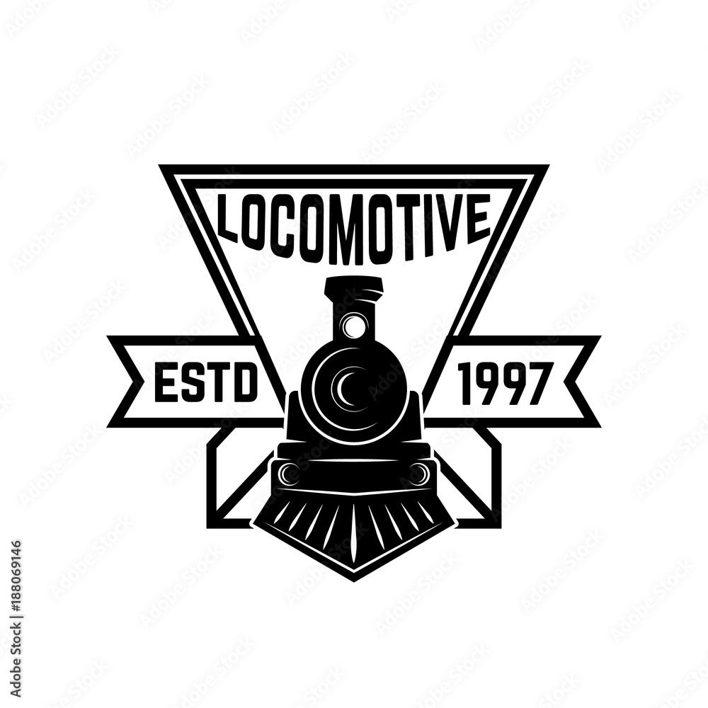 Emblem template with retro train. Rail road. Locomotive. Design element ...